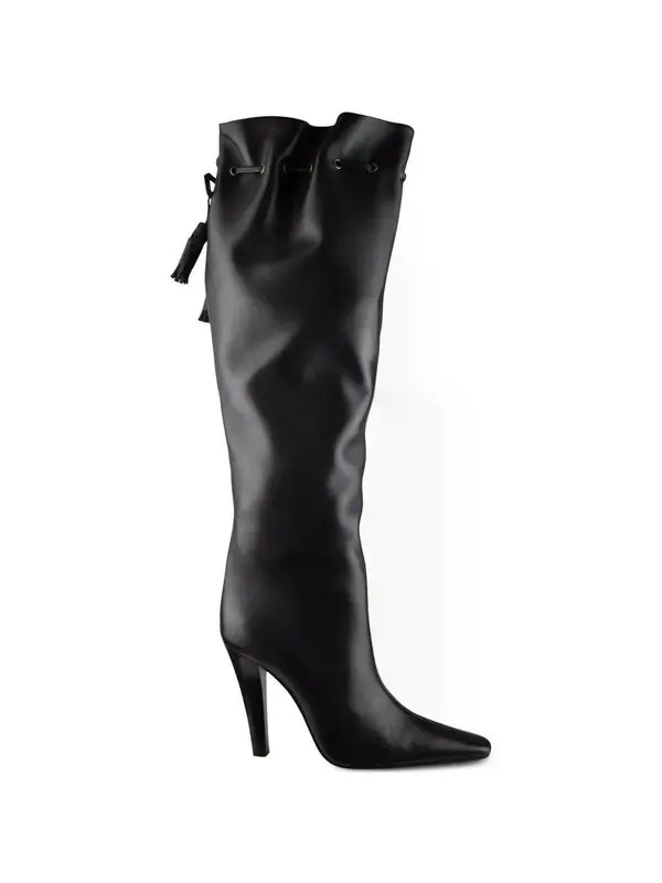 Saint Laurent Gathered Pointed Knee-high Boots - Black