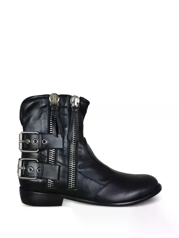 GIUSEPPE ZANOTTI Leather Buckle-strap Zipped Boots