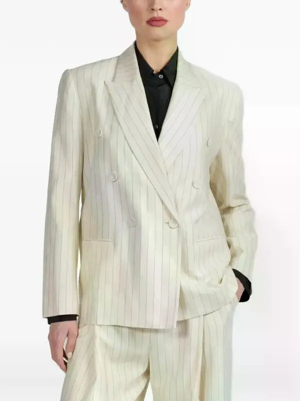 THE SEI Pinstriped Double-breasted Blazer - Neutrals