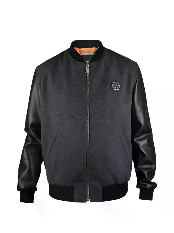 Philipp Plein Leather-sleeved Bomber Jacket - Grey