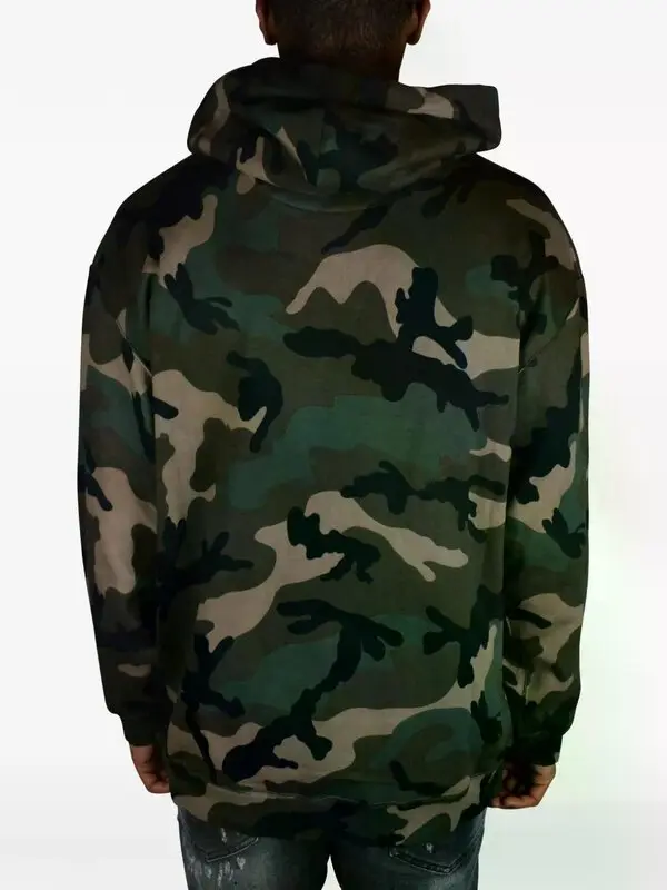 Valentino Garavani Logo Print Camouflage Cotton Blend Hoodie - Green