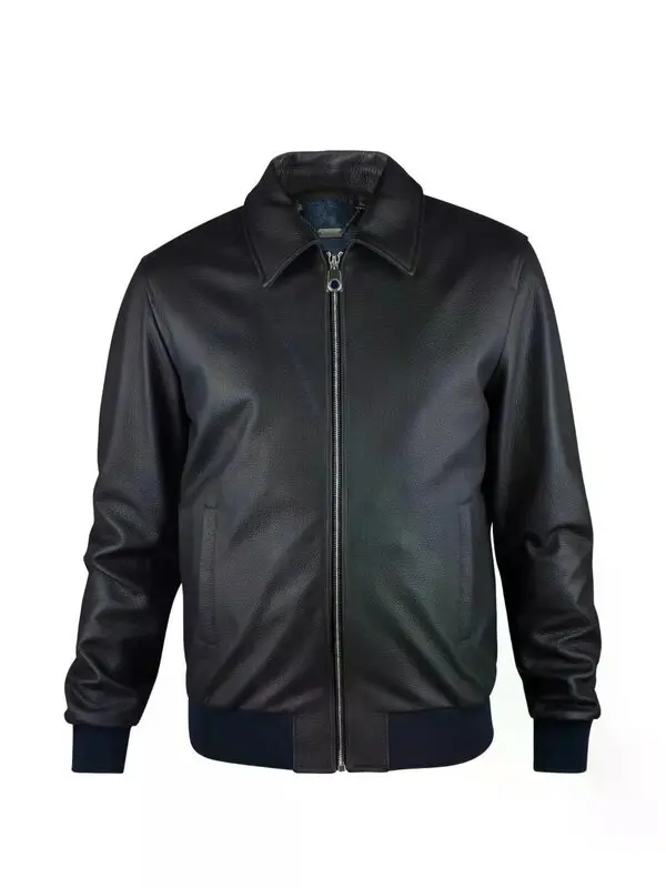 BILLIONAIRE Zip-up Leather Jacket - Black