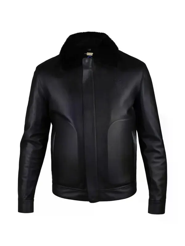 BILLIONAIRE Long-sleeved Leather Jacket - Black
