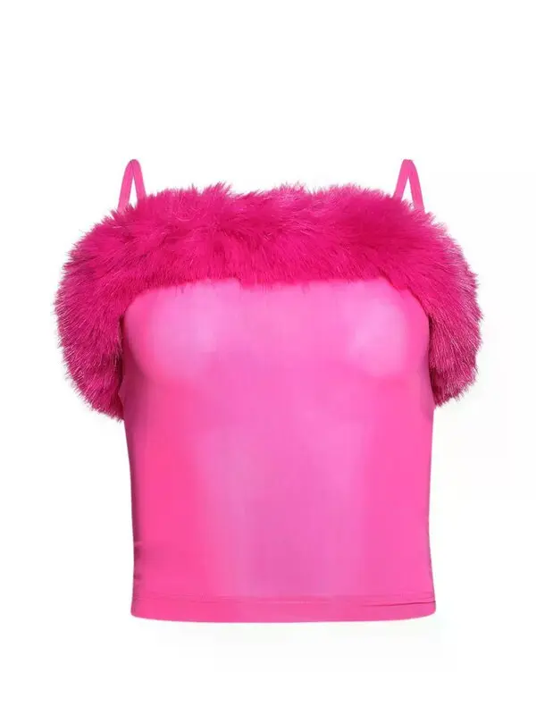 Balenciaga Faux-fur Trim Spaghetti Strap Top - Pink