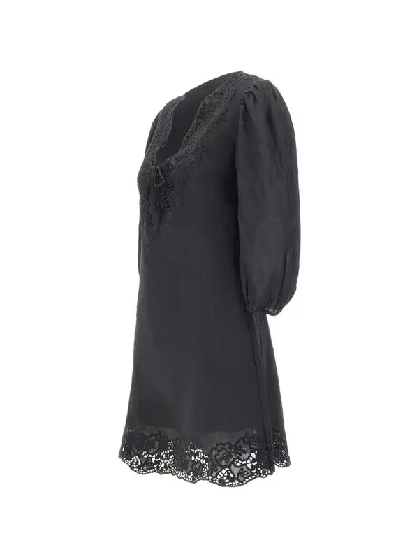 BOSS Ramie Embroidered V-neck Dress