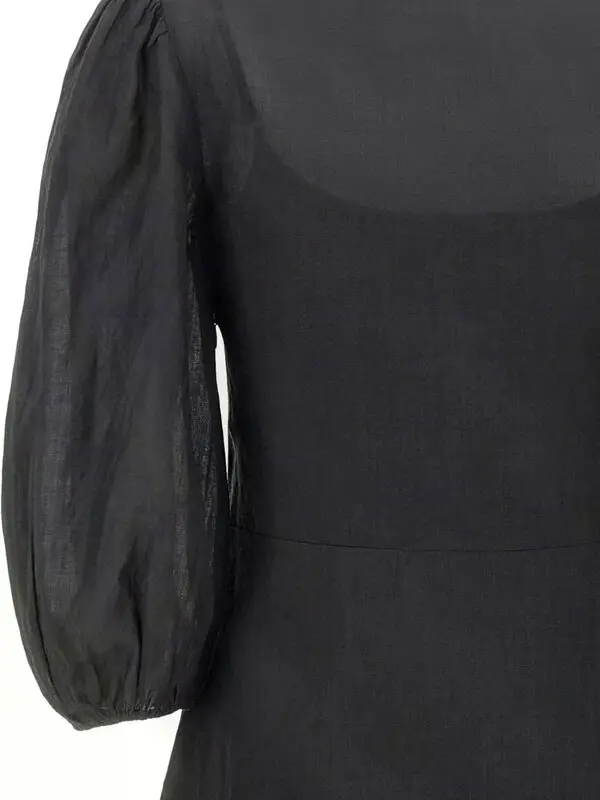 BOSS Ramie Embroidered V-neck Dress
