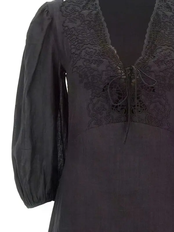 BOSS Ramie Embroidered V-neck Dress