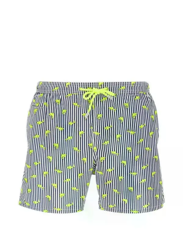 MC2 SAINT BARTH Lighting Shark-print Striped Swim Shorts - Blue