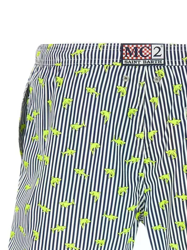 MC2 SAINT BARTH Lighting Shark-print Striped Swim Shorts