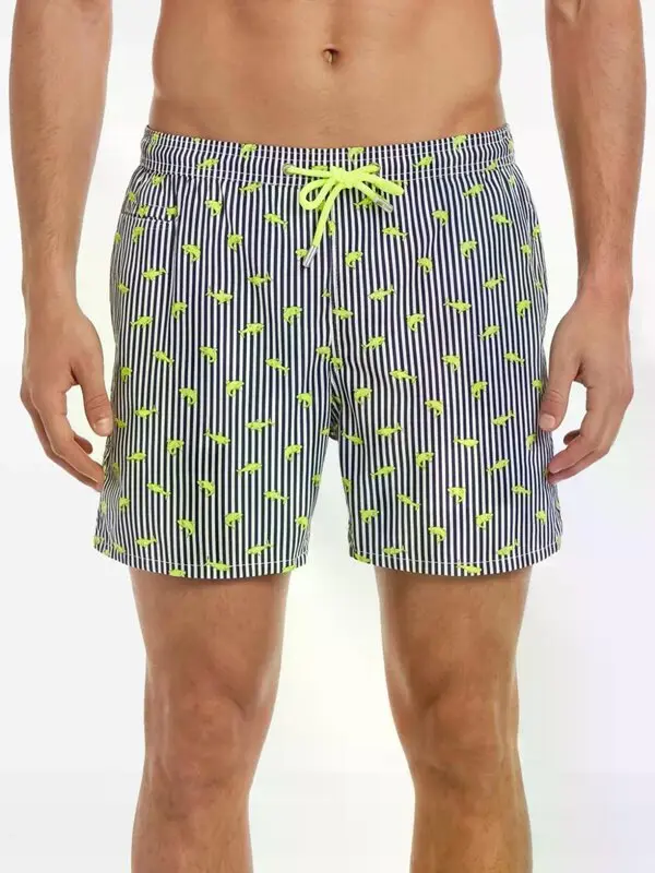 MC2 SAINT BARTH Lighting Shark-print Striped Swim Shorts - Blue