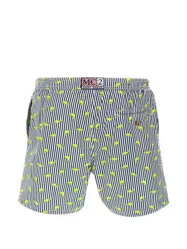 MC2 SAINT BARTH Lighting Shark-print Striped Swim Shorts - Blue