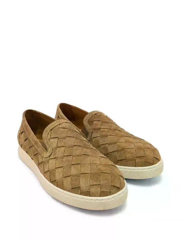 POCHE PARIS Woven Suede Slip-on Sneakers - Brown