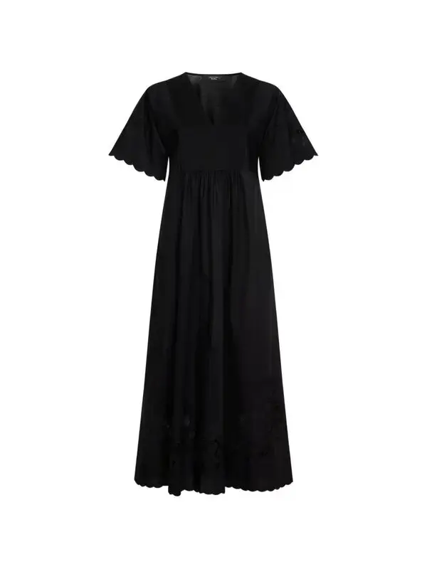 Max Mara Scalloped Eyelet Maxi Dress - Black