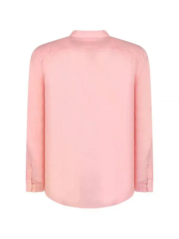 120% Lino Band-collar Long-sleeve Shirt