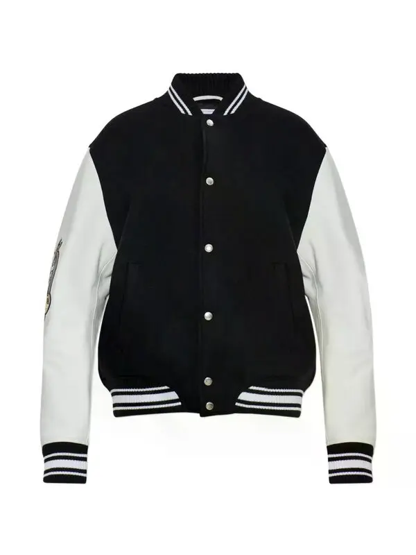 Off-White Logo Embroidered Leather Sleeve Jacket - Black