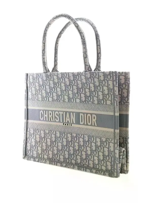 Dior 2025 Medium Oblique Embroidered Canvas Book Tote Bag - Grey