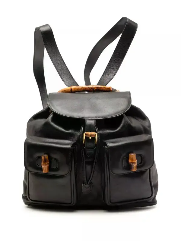 Gucci Calfskin Bamboo Drawstring Backpack - Black