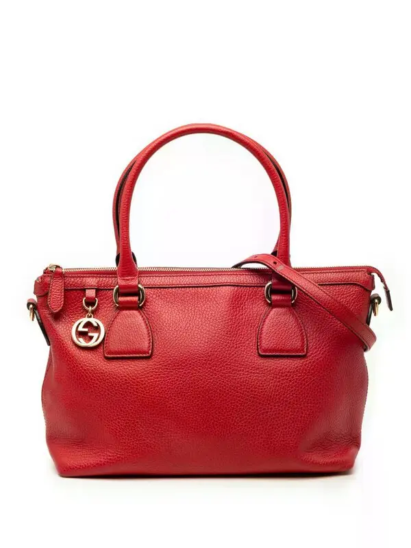 Gucci Calfskin Gg Charm Satchel - Red