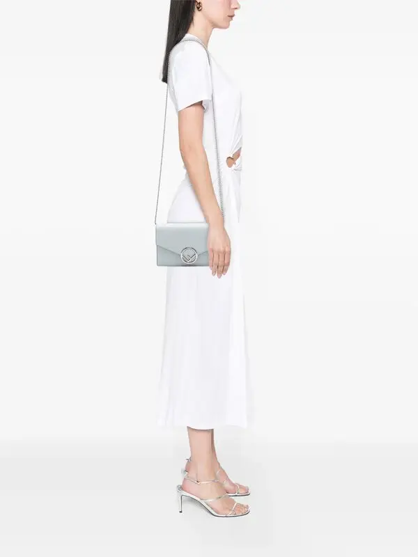 Fendi 2010-2026 Leather F Is Envelope Wallet On Chain Crossbody Bag - Grey