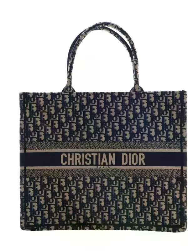 Dior Large Oblique Embroidered Canvas Book Tote Bag - Blue
