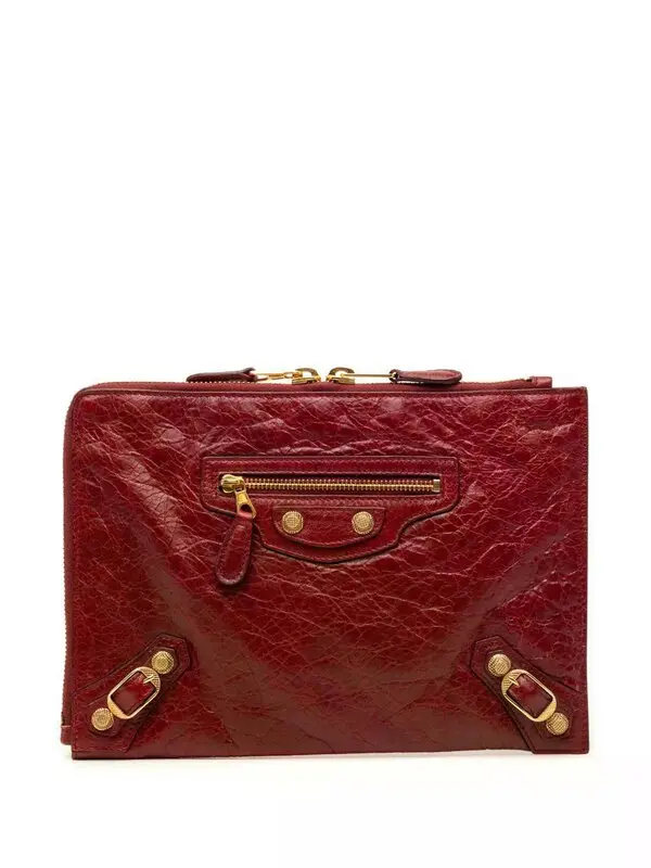 Balenciaga 2015 Lambskin Motocross Giant 12 Zip Around Flat Clutch Bag - Red