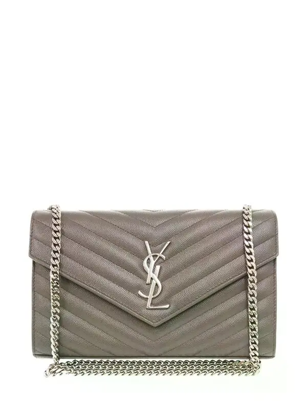 Saint Laurent Grain De Poudre Matelassé Chevron Classic Cassandre Chain Wallet Crossbody Bag - Brown