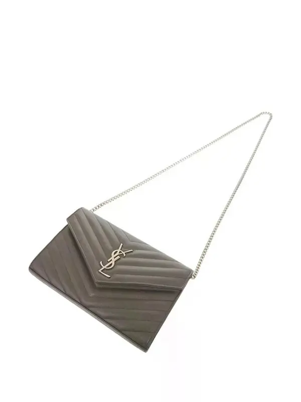 Saint Laurent Grain De Poudre Matelassé Chevron Classic Cassandre Chain Wallet Crossbody Bag - Brown
