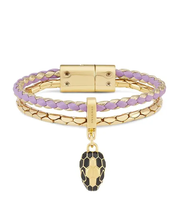 BVLGARI Extra Small Leather Serpenti Forever Bracelet With Charm - Pink