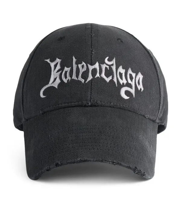 Balenciaga Distressed Sketchy Logo Baseball Cap - Black