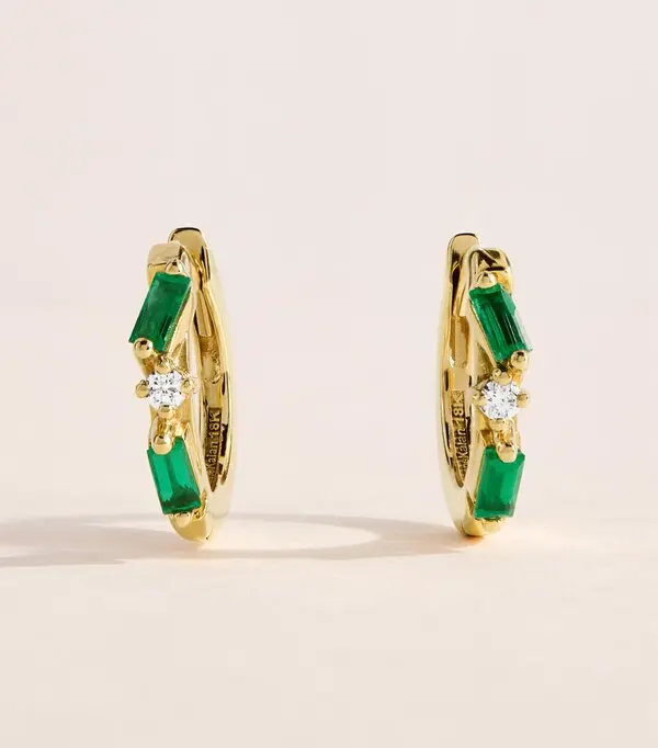 SUZANNE KALAN 18k Yellow Diamond And Emerald Huggie Earrings - Gold