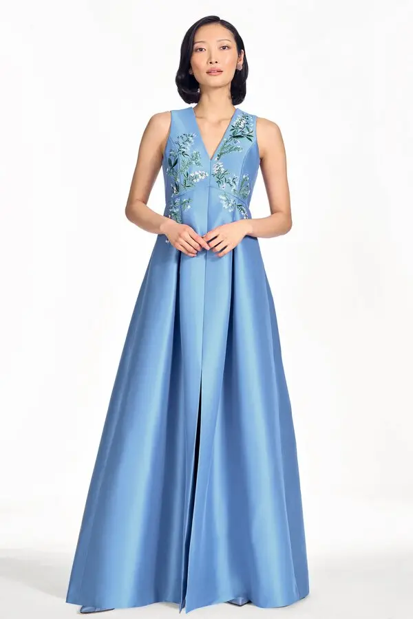 Sachin & Babi Brooklynne Periwinkle Embroidered Mikado Ball Gown - Opal