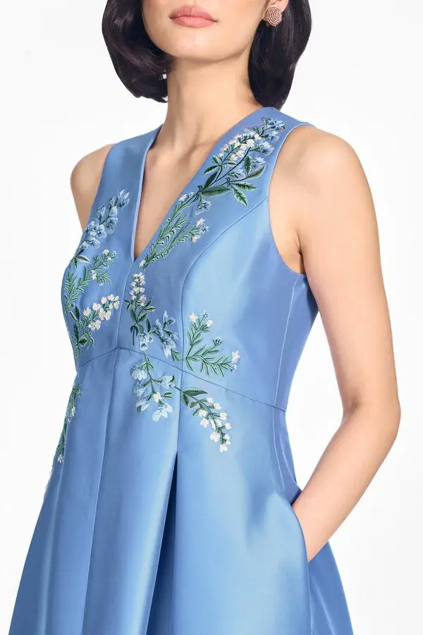 Sachin & Babi Brooklynne Periwinkle Embroidered Mikado Ball Gown - Opal