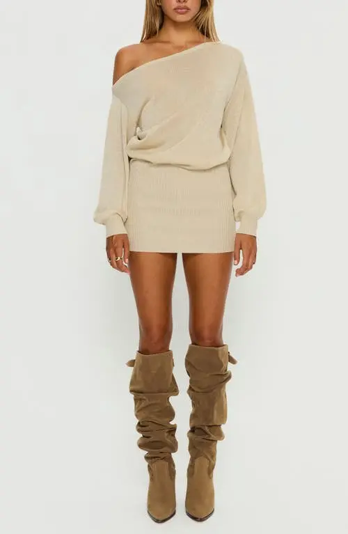 Princess Polly Johannah Metallic One-shoulder Long Sleeve Minidress - Gold