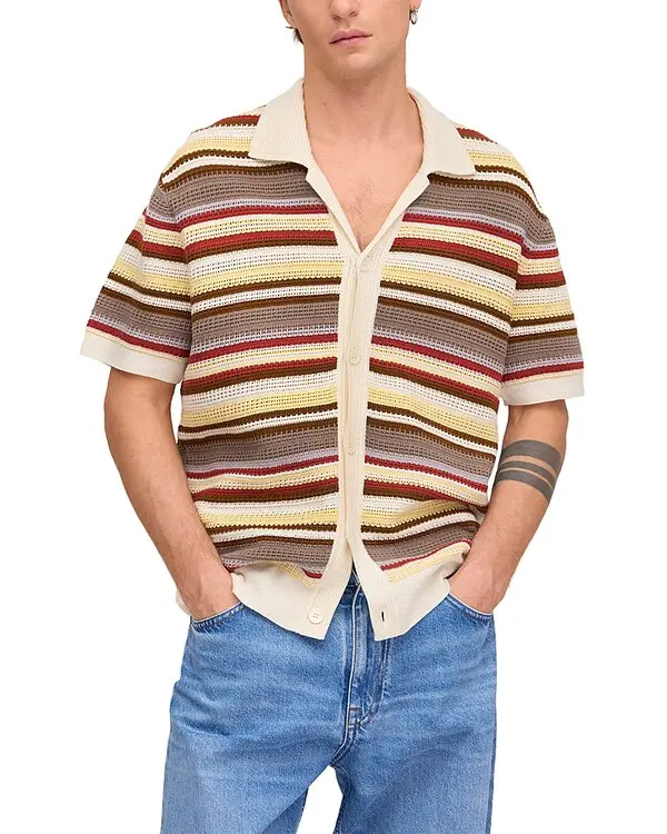 Nn07 Striped Crochet Polo Cardigan