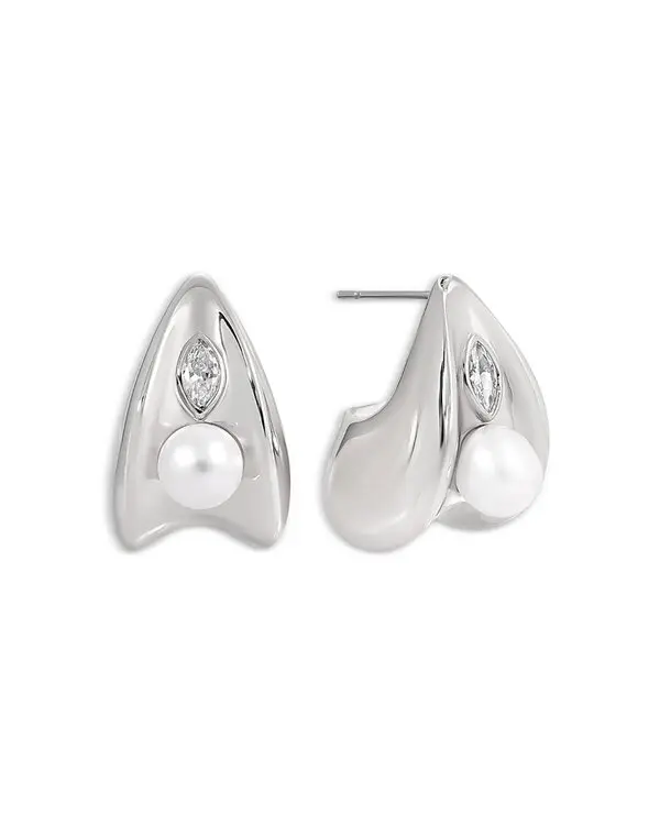 Ettika Soft Curve Earrings With Pearl And Crystal Accents - Silver
