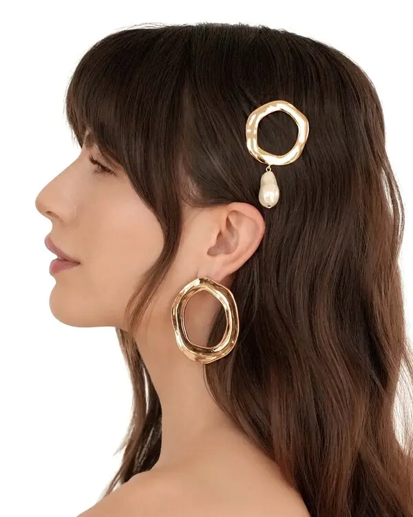 Ettika Open Circle Imitation Pearl Barrette - Gold