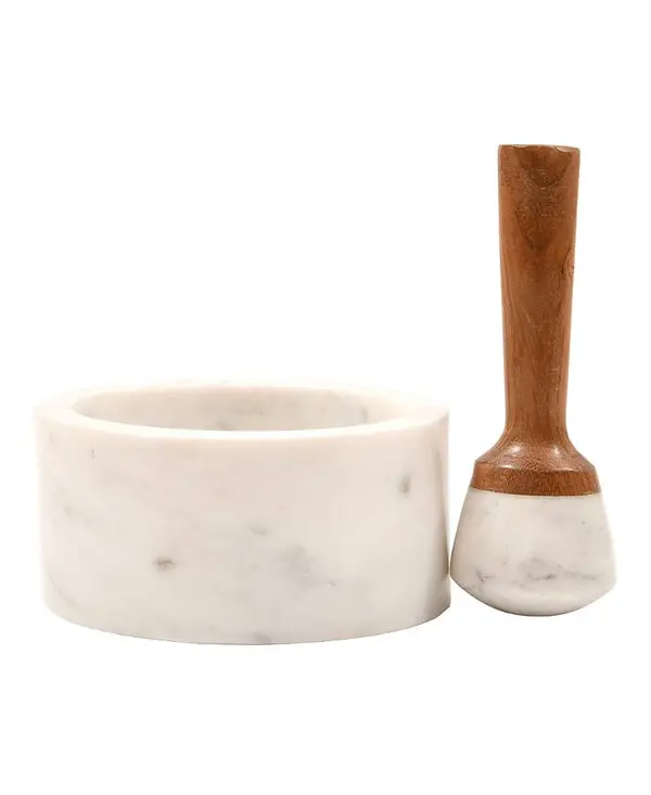 VERVE CULTURE Marble And Wood Mortar & Pestle - White