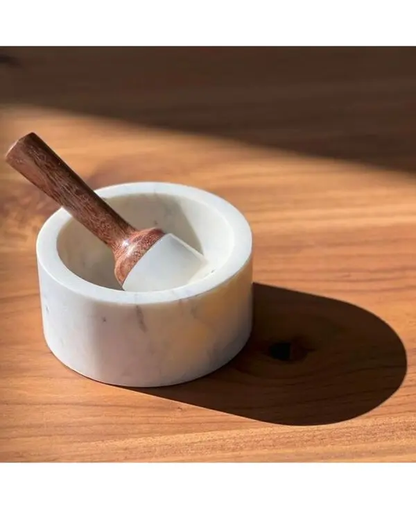 VERVE CULTURE Marble And Wood Mortar & Pestle