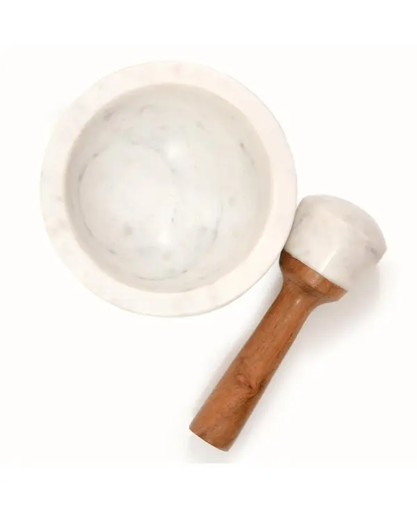 VERVE CULTURE Marble And Wood Mortar & Pestle