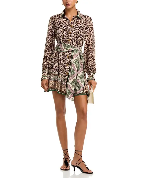 Farm Rio Leopard Print Belted Mini Dress