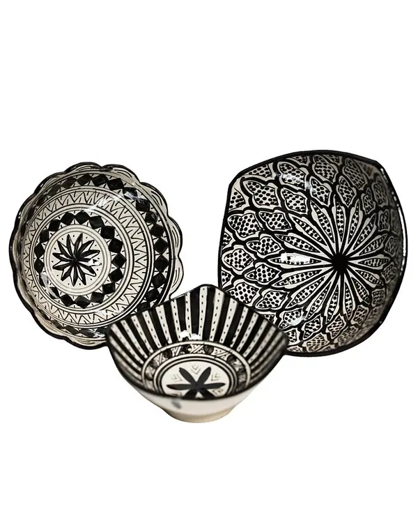 VERVE CULTURE Ceramic Safi Nesting Bowls, Set Of 3 - Black And White