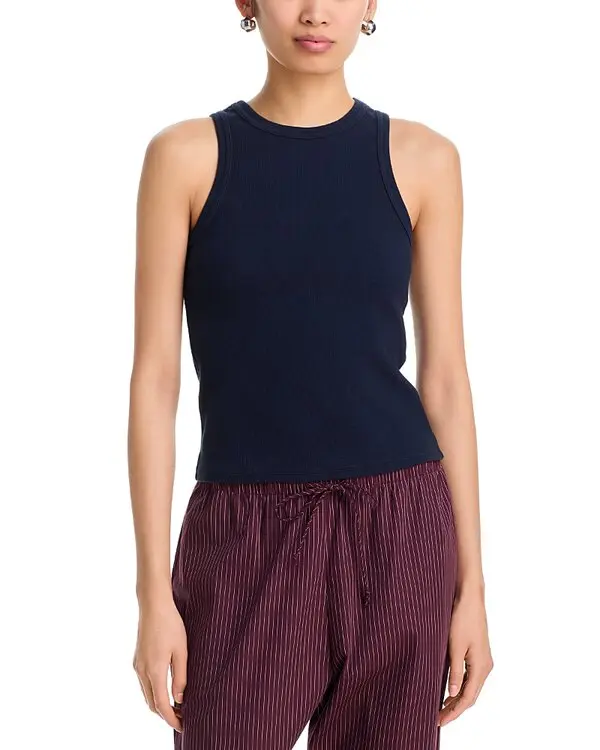 PERFECTWHITETEE Daphne Ribbed High Neck Tank - Navy