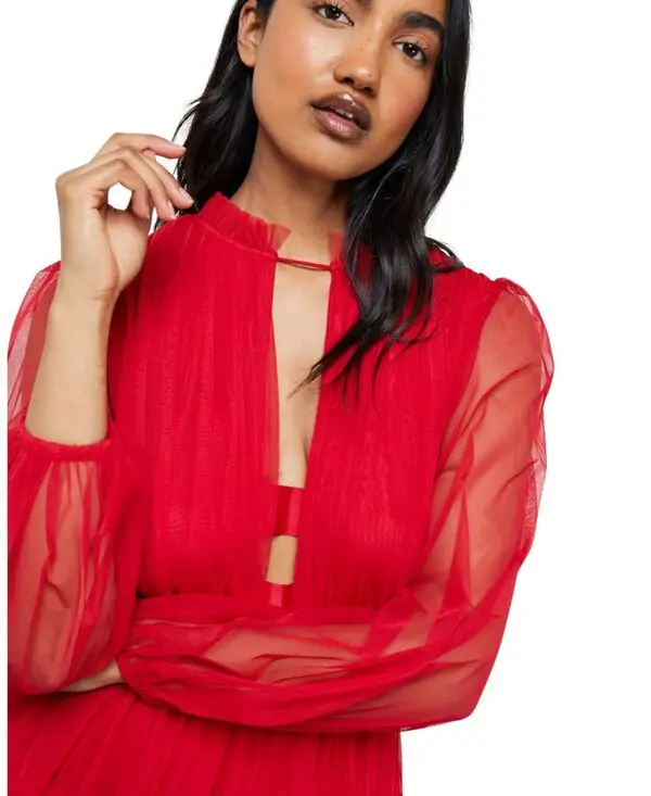 WAREHOUSE Ruffled Tulle Maxi Dress