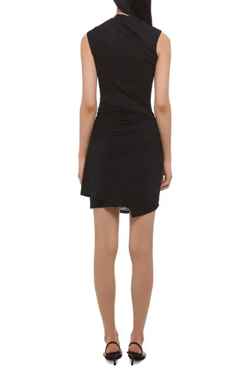 Helmut Lang Sleeveless Jewel Neck Dress With Asymmetrical Hem And Side Knot Detail