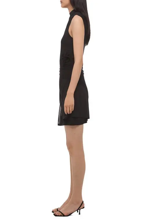Helmut Lang Sleeveless Jewel Neck Dress With Asymmetrical Hem And Side Knot Detail