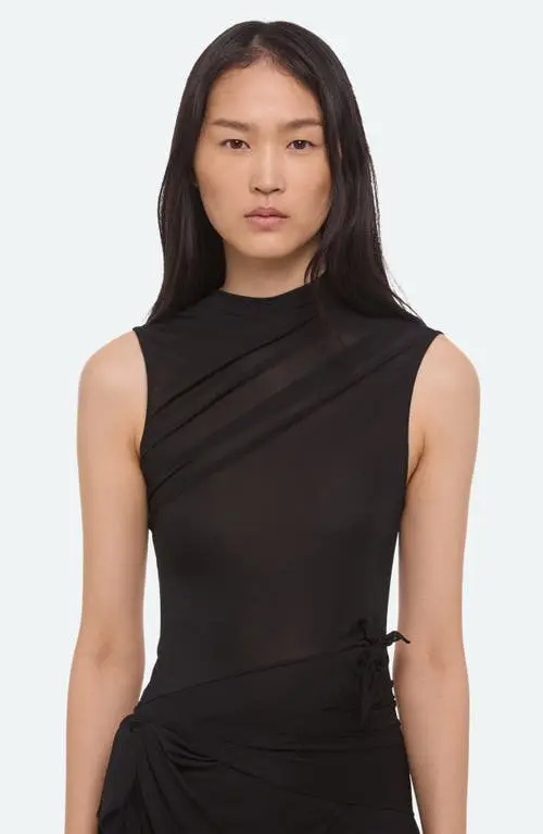 Helmut Lang Sleeveless Jewel Neck Dress With Asymmetrical Hem And Side Knot Detail