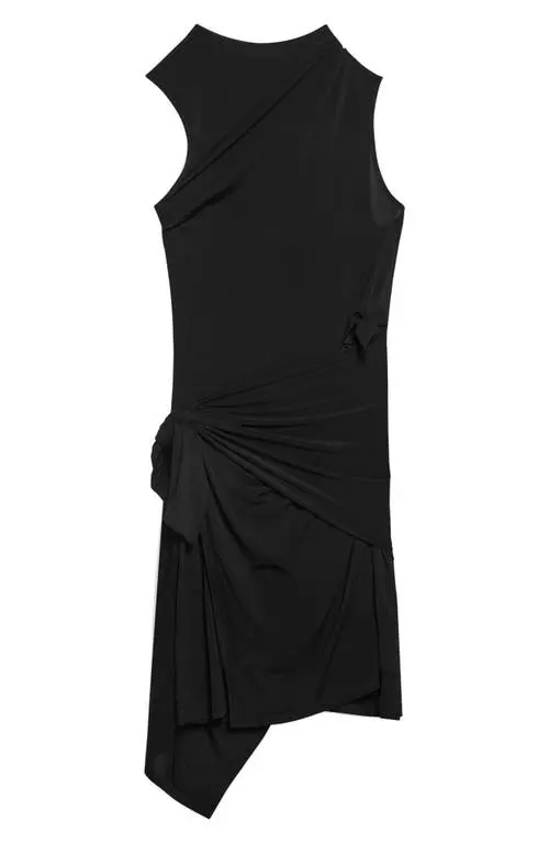 Helmut Lang Sleeveless Jewel Neck Dress With Asymmetrical Hem And Side Knot Detail