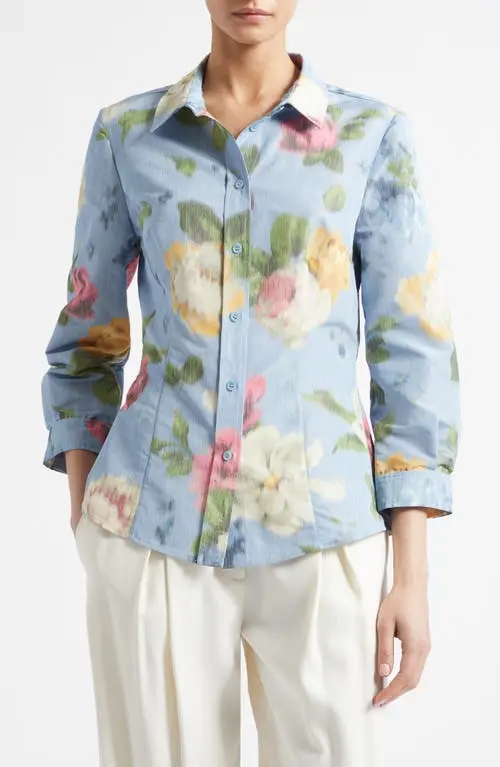 Carolina Herrera Ana Chiné Floral Print Button-up Shirt