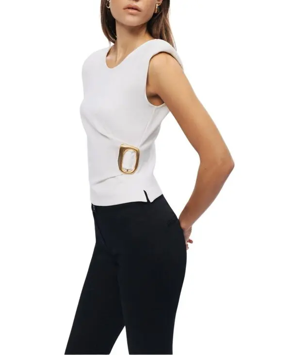 NOCTURNE Sleeveless Buckle Detail Blouse - Open White