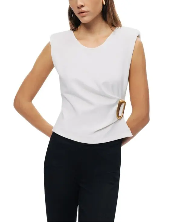 NOCTURNE Sleeveless Buckle Detail Blouse - Open White